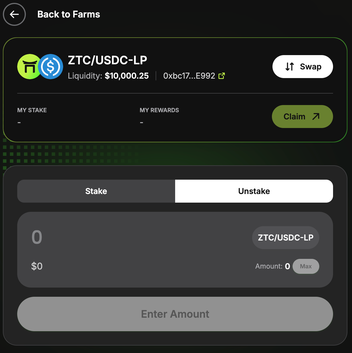Stake Liquidity Tokens with ZenSwap App | ZenChain Documentation