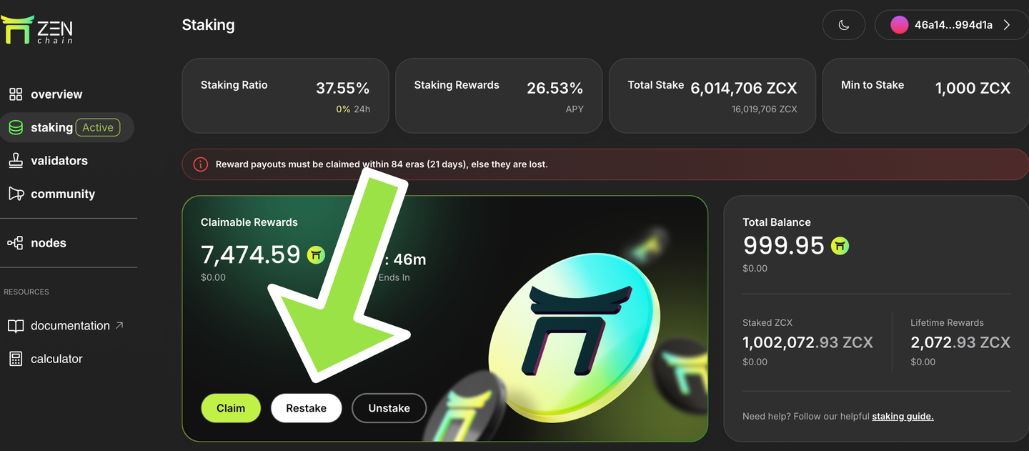 Stake ZTC with ZenChain Station | ZenChain Documentation